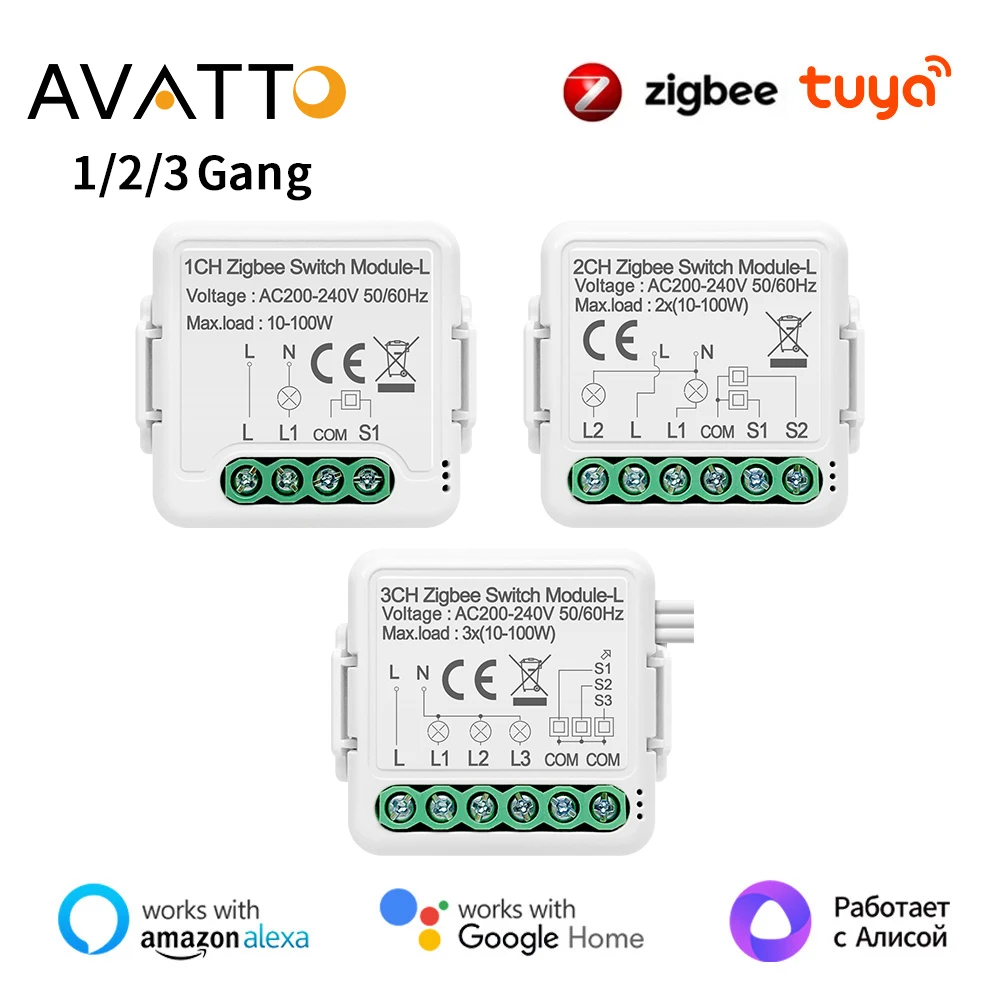 AVATTO Zigbee 1/2/3 Gang Smart Switch Module No Neutral Wire Required ...