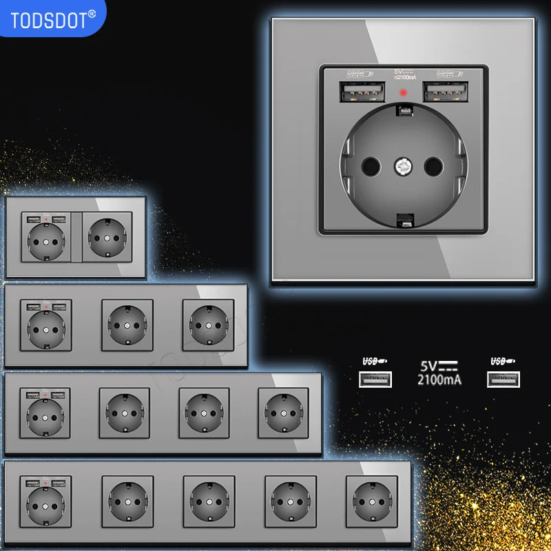 Crystal-Grey-German-EU-Socket-Multi-Frame-Panel-Dual-USB-2-1A-High ...