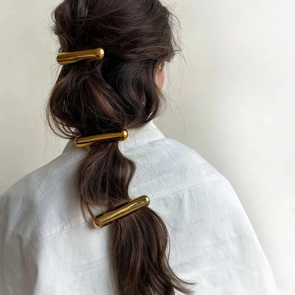 Retro Long Golden Metal Smooth Hammered Hairpin Minimalist Senior Hair ...