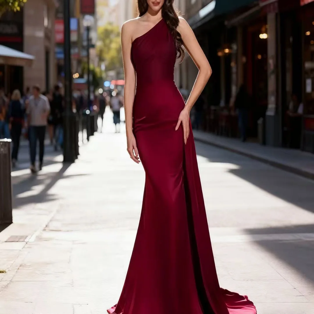 Customized pleated side flaps floor-length Evening Dress formal evening ...