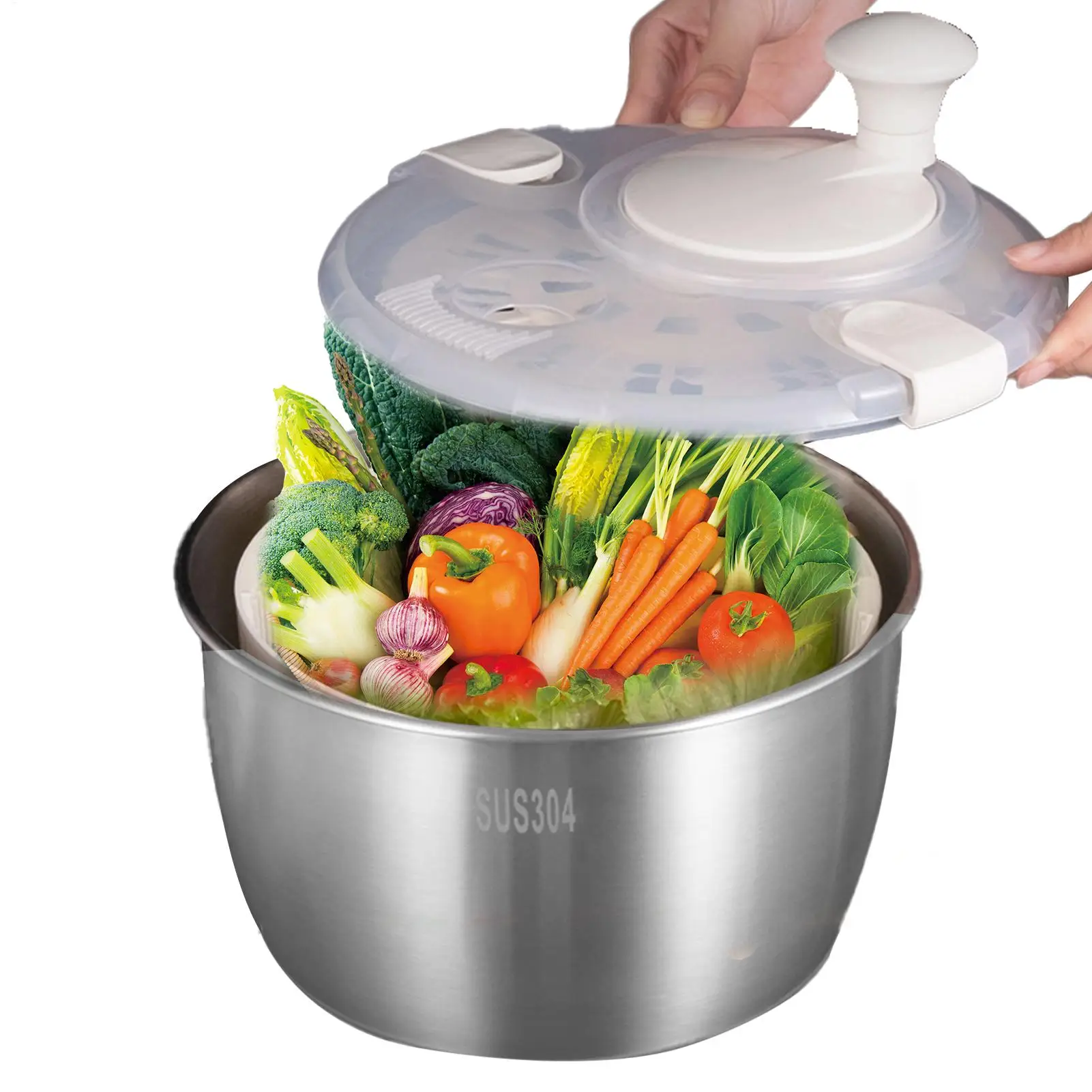 Salad Spinner Large Lettuce Spinner Salad Dryer Stainless Steel Salad ...