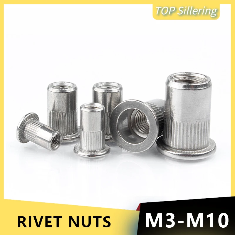 10/30pcs M3 M4 M5 M6 M8 M10 M12 Stainless Steel Rivets Nuts Insert Flat ...