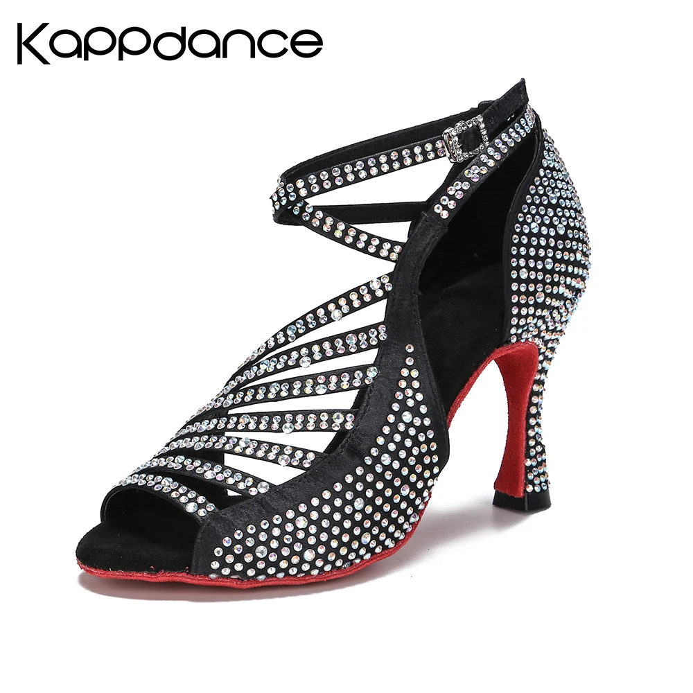 Rhinestone Latin Dance Shoes For women Soft-Sole Ballroom Dance Heels ...
