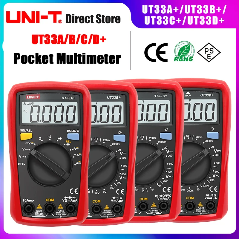 UNI-T-UT33A-UT33B-UT33C-UT33D-Plus-Pocket-Multimeter-Digital-Ammeter-Voltmeter-Professional ...