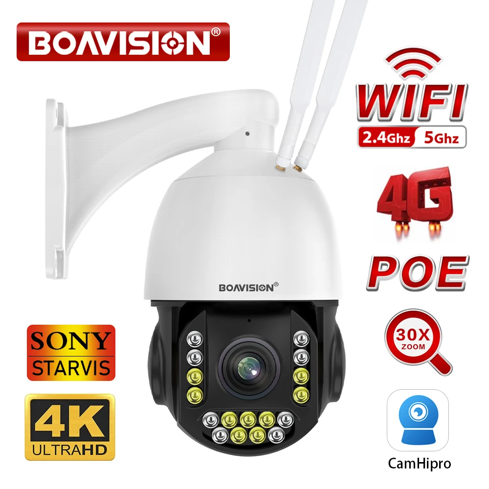4K 8MP Outdoor Camera 4G Sim Card/WIFI/POE Humanoid Tracking 30X Zoom ...
