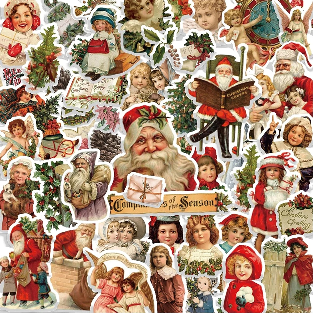 10/30/50Pcs Vintage Christmas Stickers Pack for Scrapbook, Journal ...