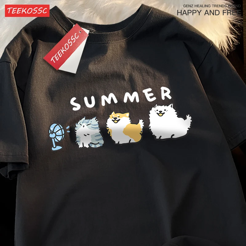 Family Clothing Cats And Dogs Blowing Fans Tops Summer Soft Oversized ...