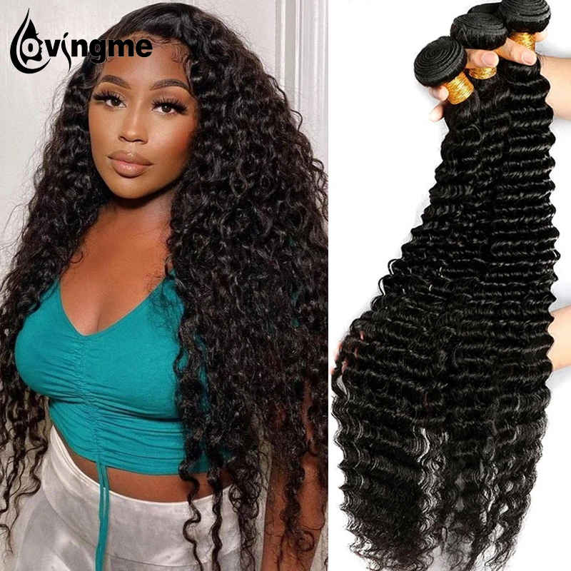 Deep Wave Human Hair Bundles Brazilian Hair Weave Bundles Curly 30 32 ...