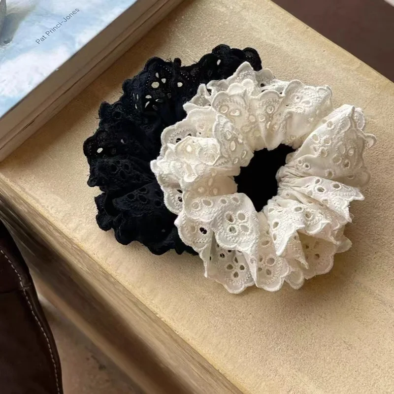 Korean-Embroidery-Hollowed-Lace-Ruffled-Double-layer-Scrunchie-for ...