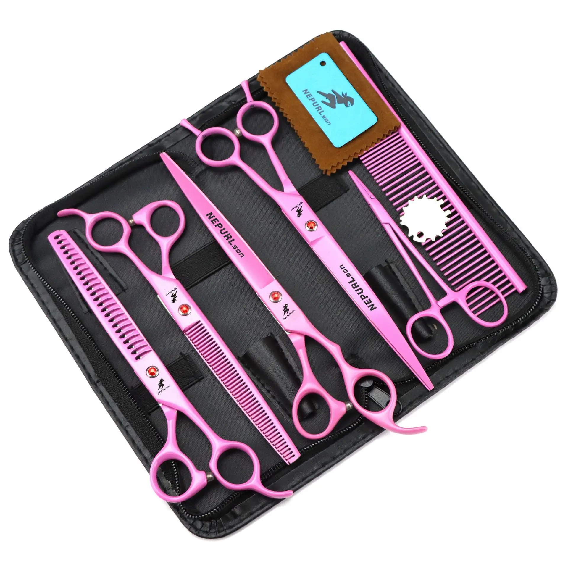 8-Inch-Pink-Pet-Grooming-Scissors-Kit-Dog-Hair-Cut-Straight-Curved ...