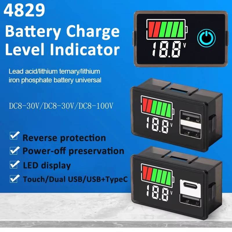 Digital Car Battery Voltmeter DC8-30V/100V LED Battery Charge Level ...