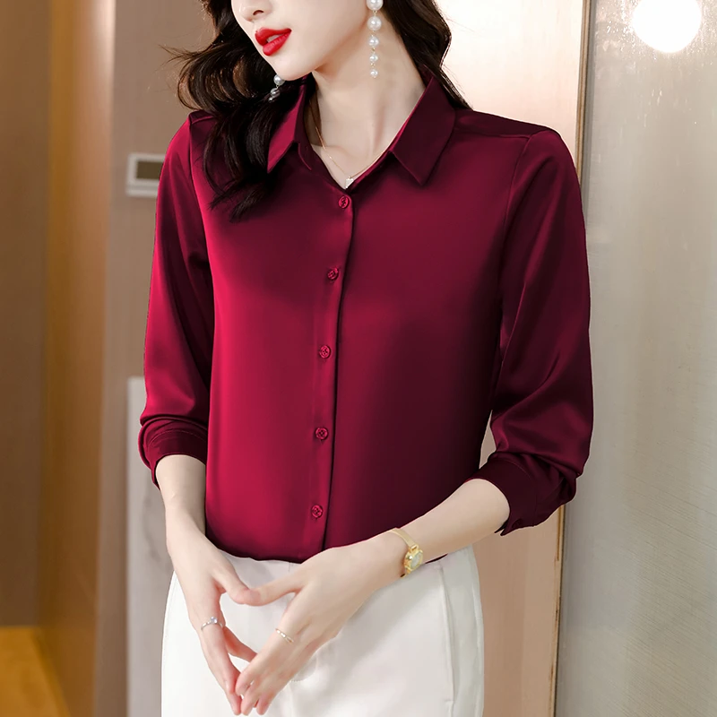 Spring-New-Shirts-for-Women-Satin-Long-Sleeve-Blouse-Office-Lady ...