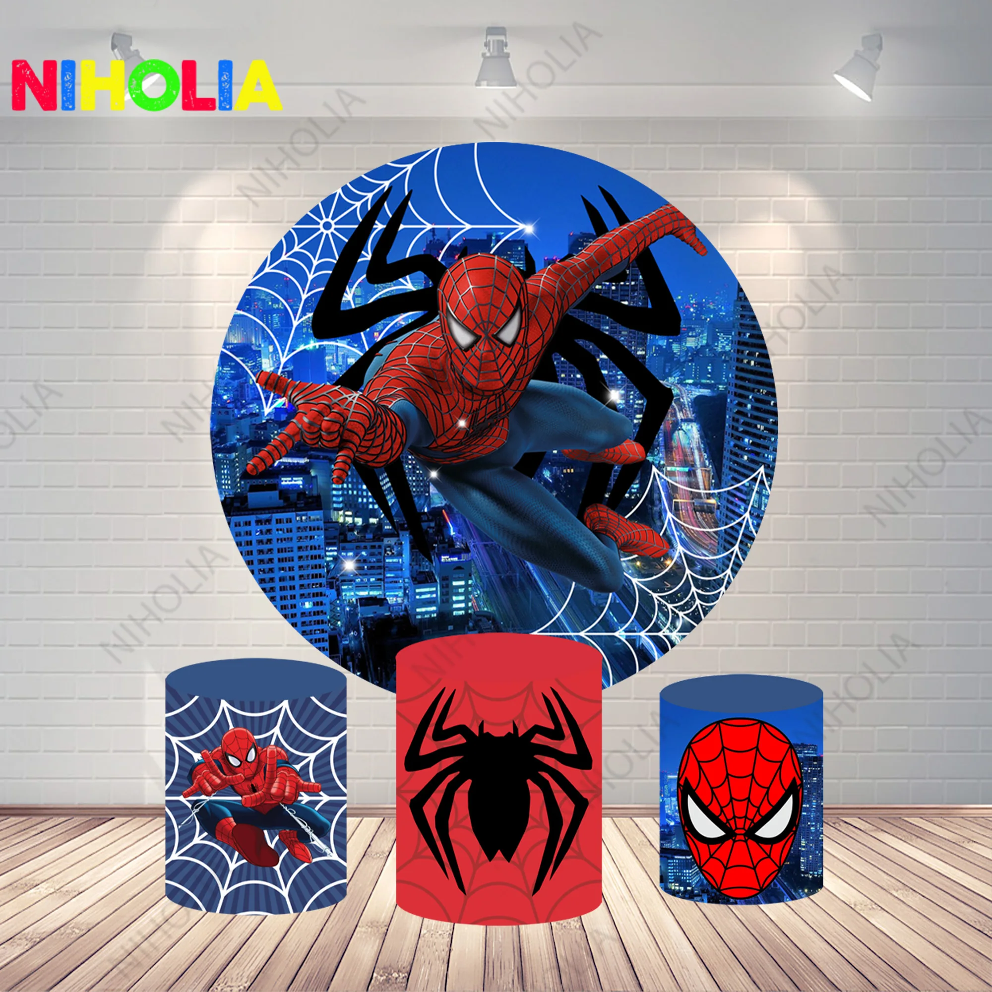 Disney-Spiderman-Round-Photo-Backdrop-Kids-Birthday-Party-Decoration ...