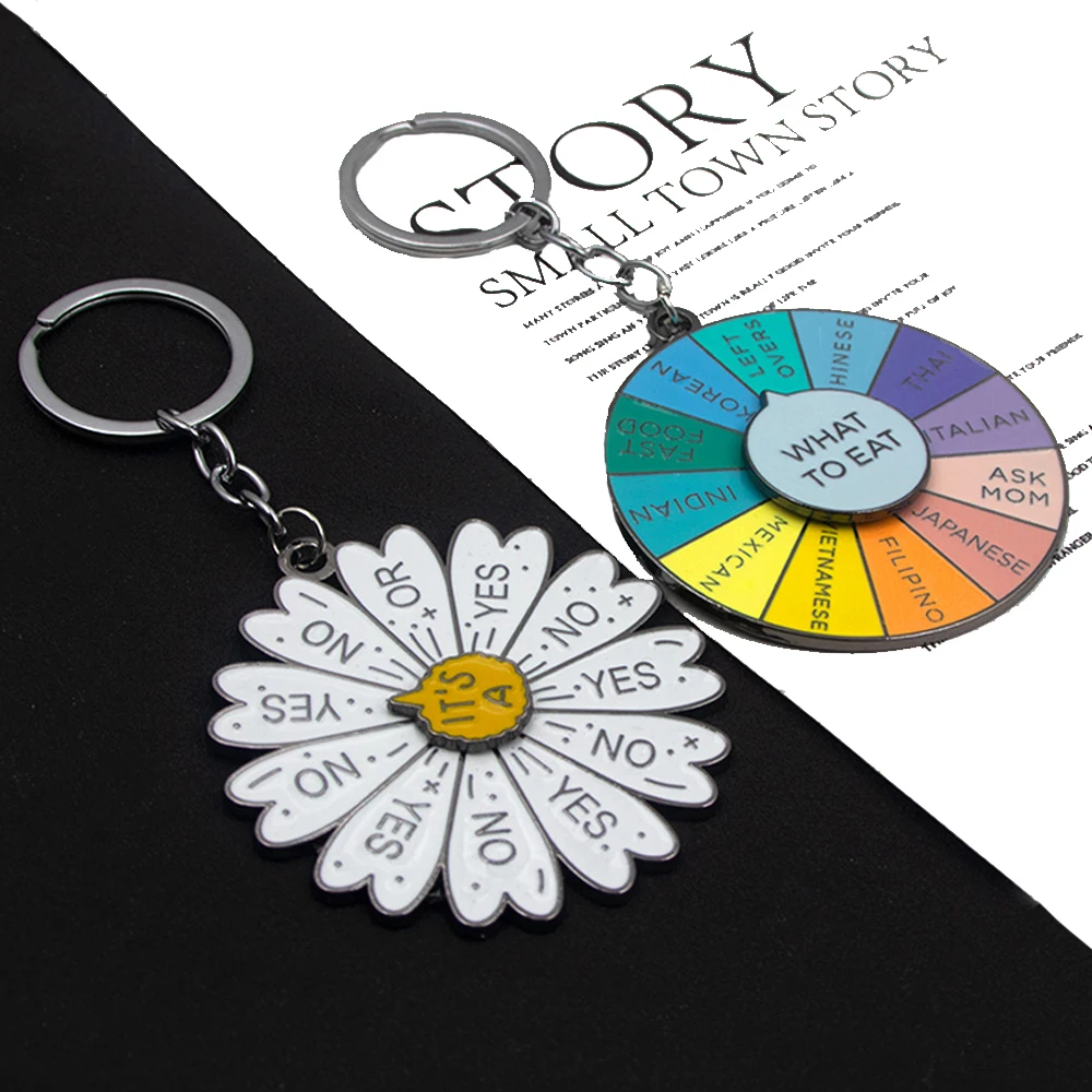 Funny-What-To-Eat-Spinning-Wheel-Keychain-Daisy-Decision-Rotatable ...