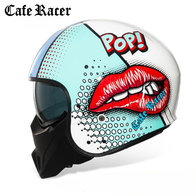FASEED casco de motocicleta de cara completa desmontable Modular Retro ...