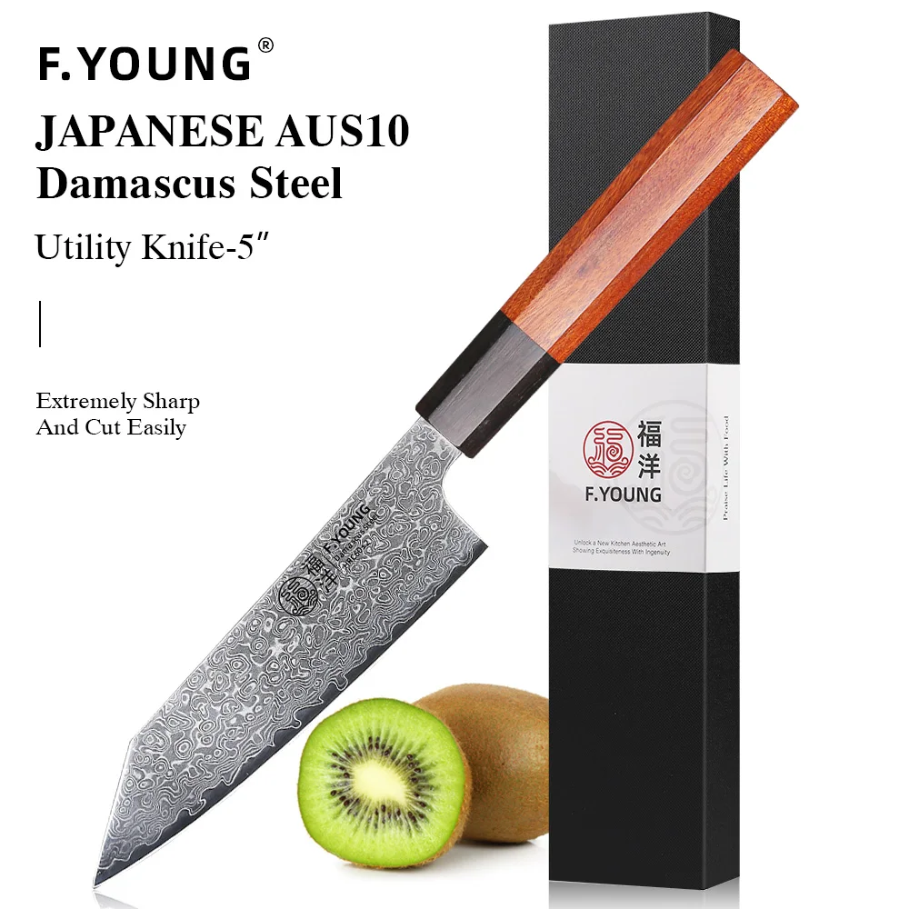 F.YOUNG 5" Japanese Utility Knife Damascus Professional Chef Knife ...