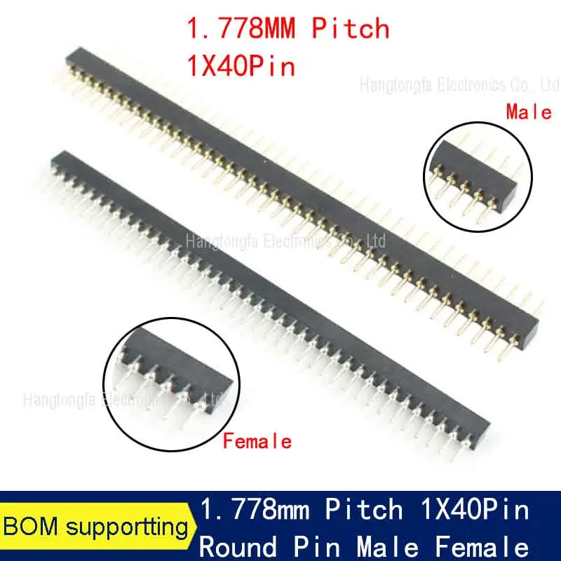 1.778mm Pitch 40P 1x40 Round Pin Male Female Header Strip Hole Single ...