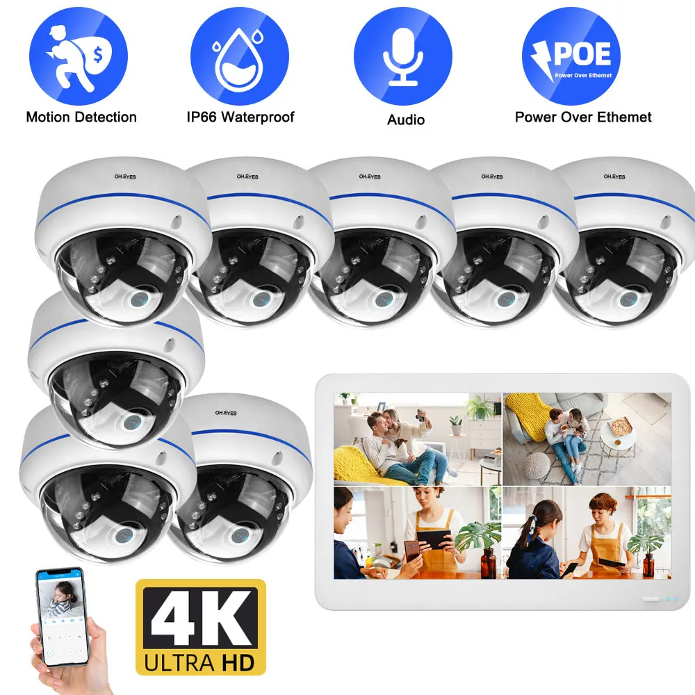 4K 8MP Security CCTV Camera System with Monitor 8CH POE NVR Kit Outdoor ...