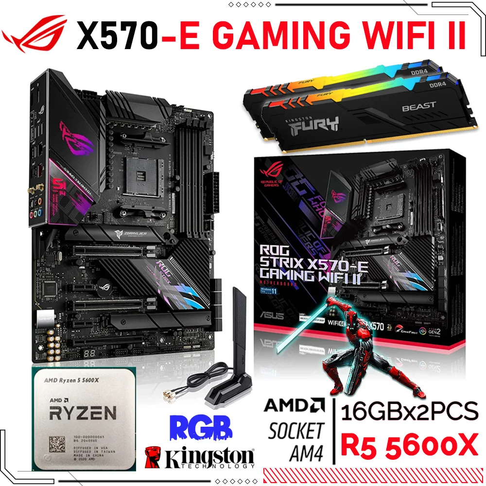 Asus ROG STRIX X570 E 게이밍 AM4 마더 보드 콤보 AMD X570 + AMD Ryzen Kit R5 ...