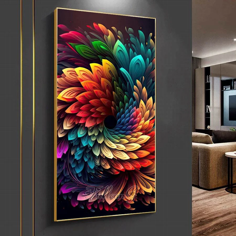 Diy Large Size Diamond Painting Abstract Colorful Flowers Full Square ...
