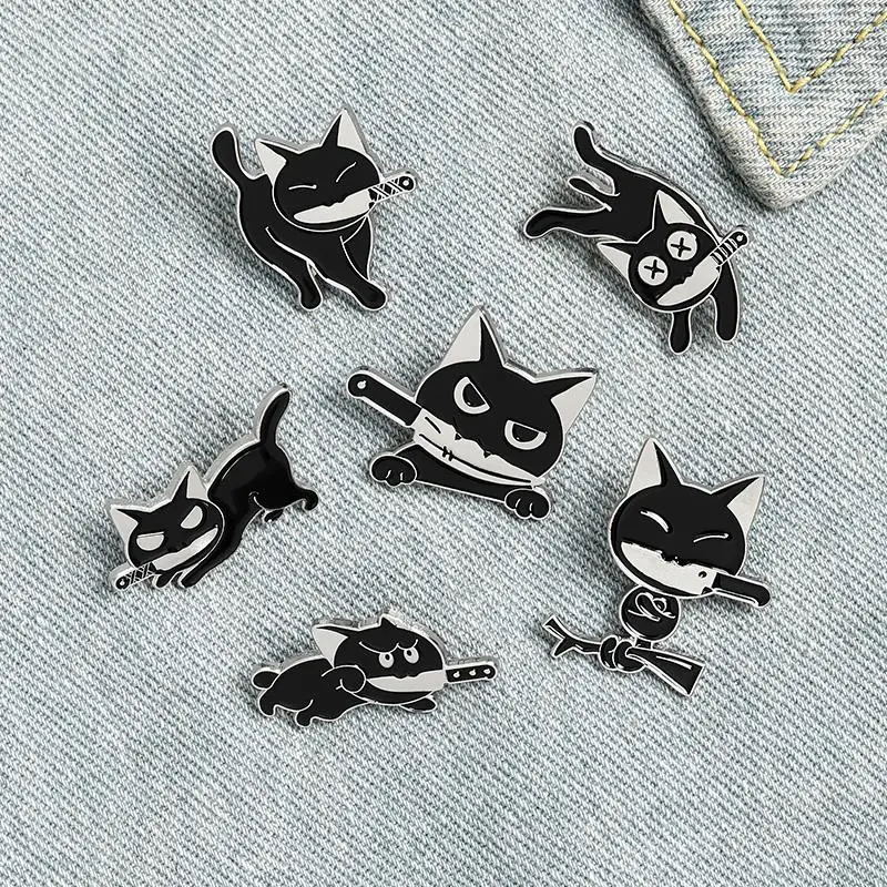 Killer-Cat-Enamel-Pins-Funny-Animal-Kitten-Knife-Badge-for-Shirt-Coat ...