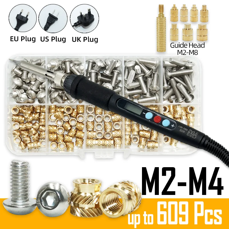 609p Brass Insert Nut Screw Digital Display Soldering Iron Tip Heat Set ...
