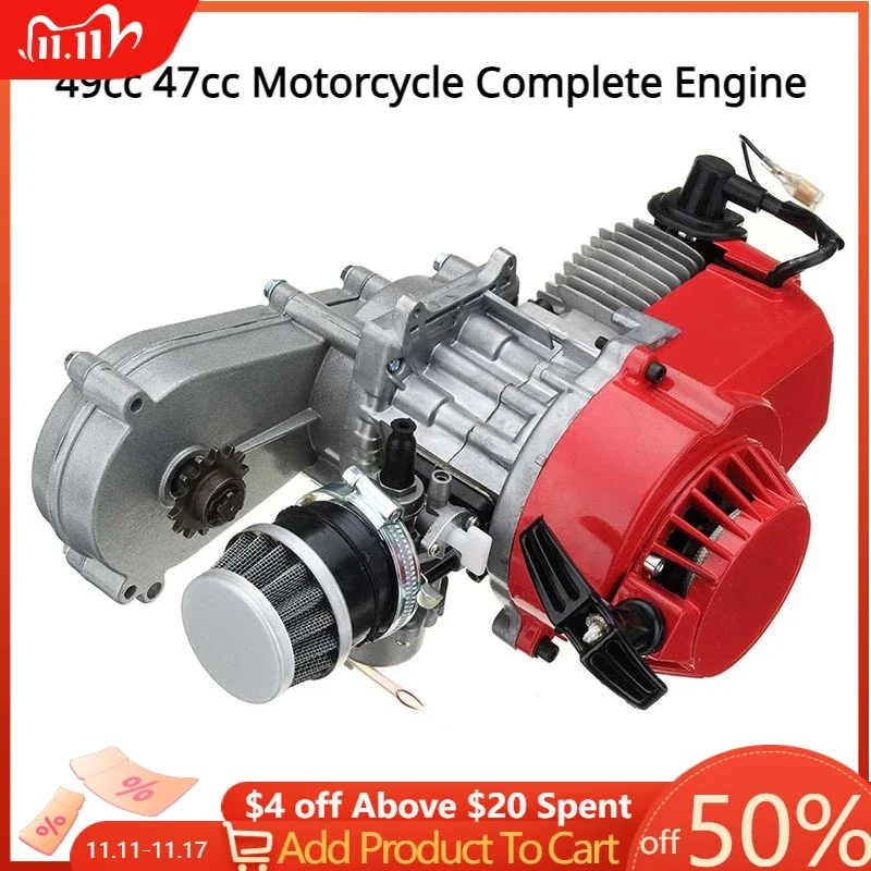 49cc-47cc-Motorcycle-Complete-Engine-2-Stroke-Pull-Start-Motor-W ...