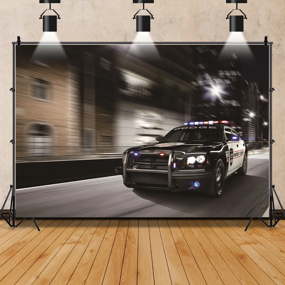 Laeacco-Police-Car-Street-110-Match-Town-Night-Scenic-Train-Street ...