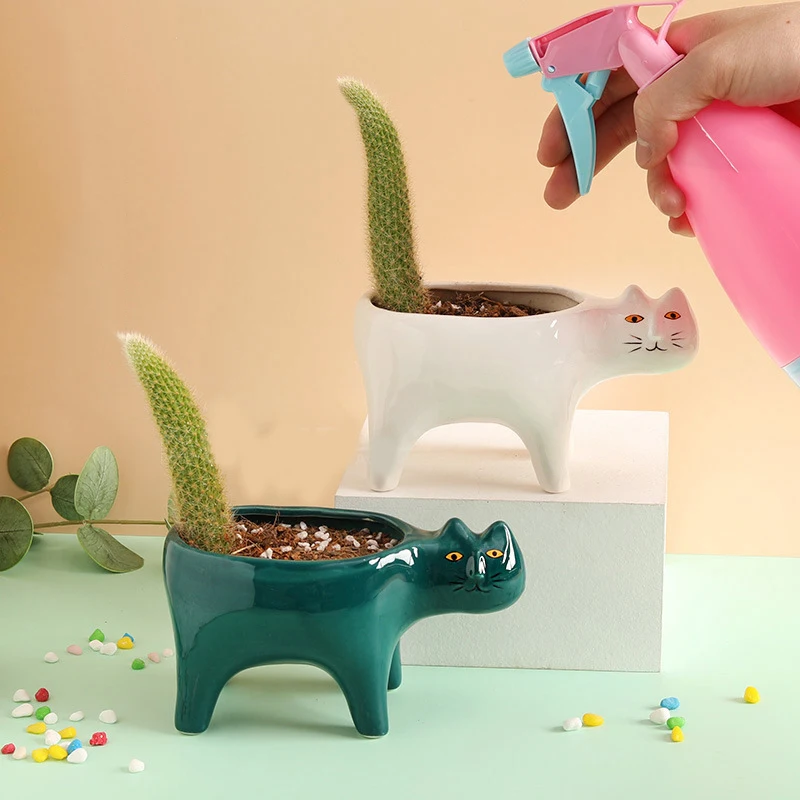 Cute Cat Ceramic Garden Flower Pot Animal Image Cactus Planter ...