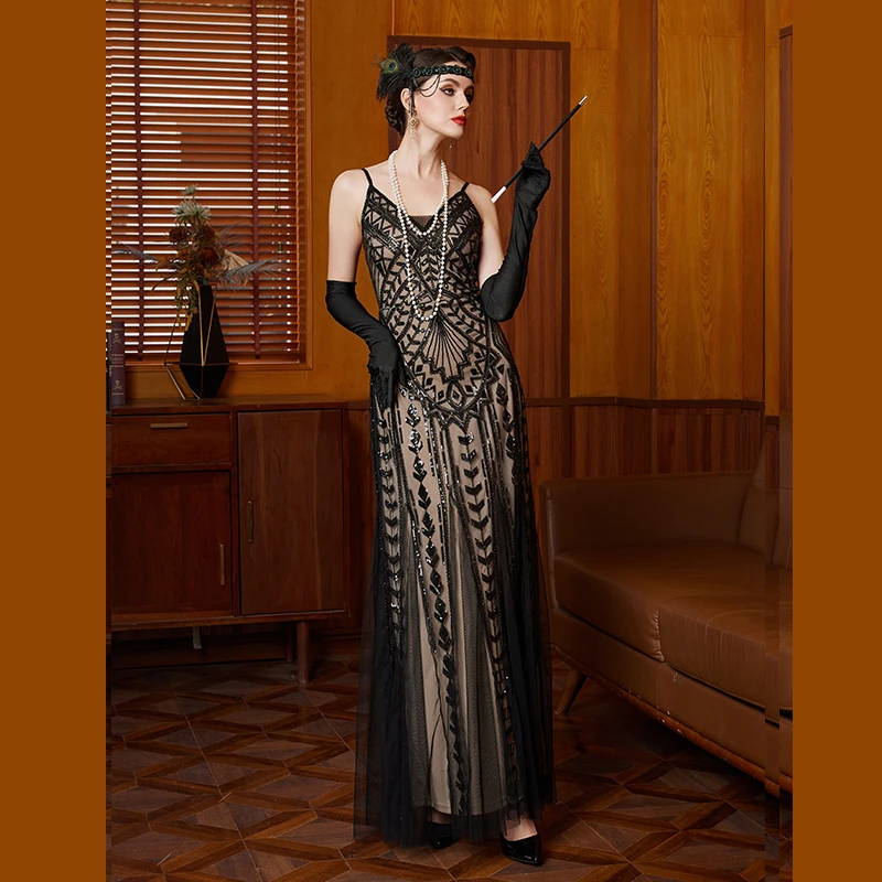 Retro 1920s Great Gatsby Evening Dress Vintage Sequin Beaded Tassel ...
