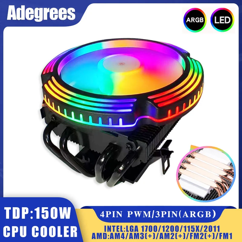 4 Heat Pipes CPU Cooler Low Profile 4PIN PWM 120MM PC Radiator Fan for ...