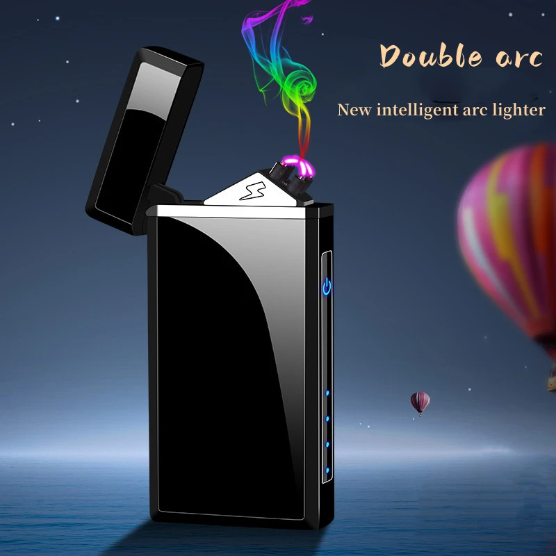 Electric-Windproof-Metal-Lighter-Double-Arc-Flameless-Plasma-Charging ...