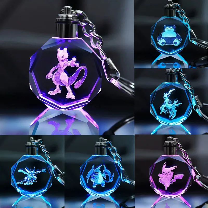 Porte clés lumineux dessin animé Pokemon Pikachu Charizard Mewtwo Eevee ...