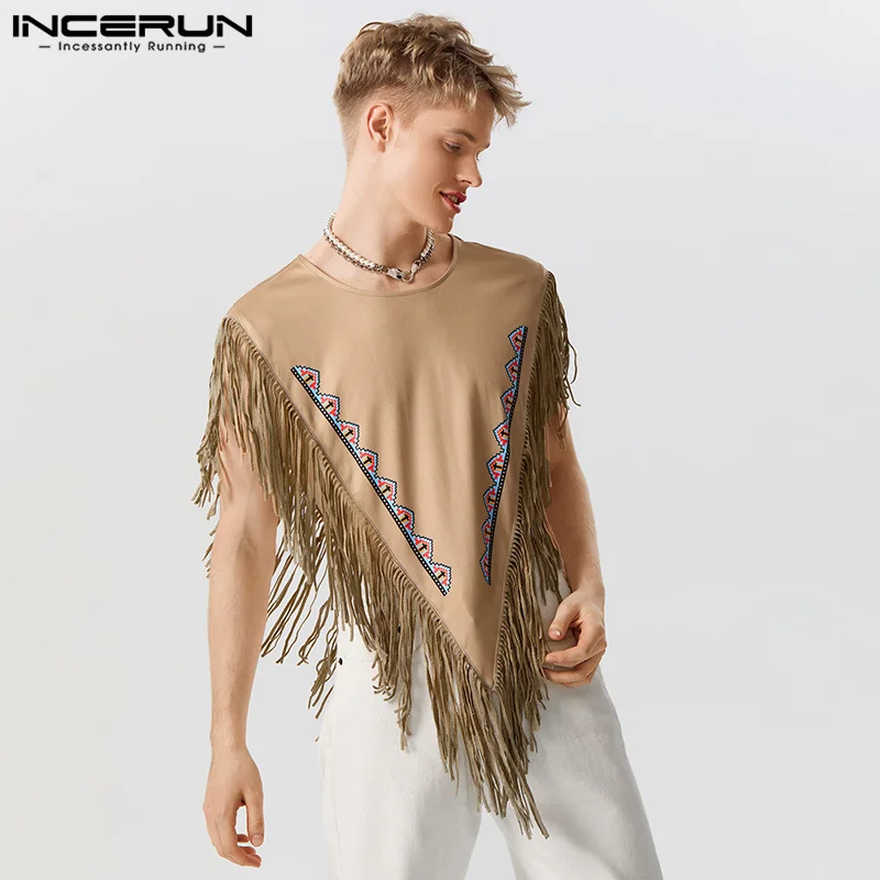 INCERUN-Camiseta-sin-mangas-con-estampado-de-borlas-para-hombre-Ponchos ...