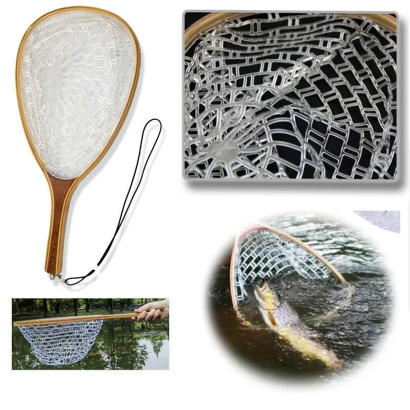 Fly Fishing Landing Net Trout Bass Catch Quick Release Transparent Net ...