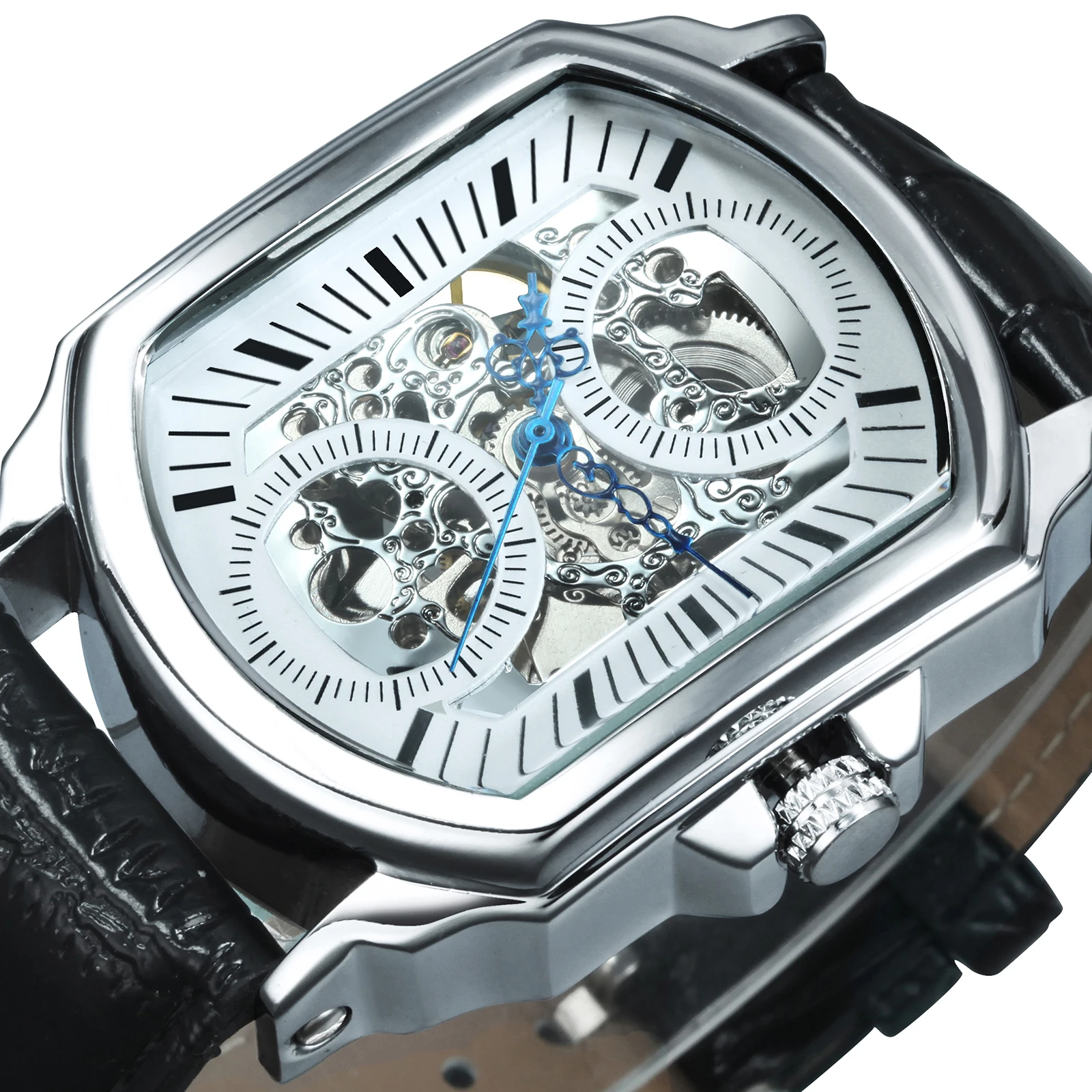 WINNER Business Mens Mechanical Watches Blue Pointers Irregular ...