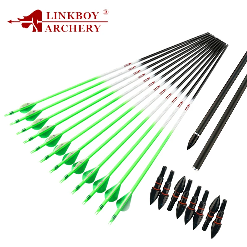 12PCS-Linkboy-Archery-Carbon-Arrows-Sp300-800-30inch-Fluorescen-Green-2 ...