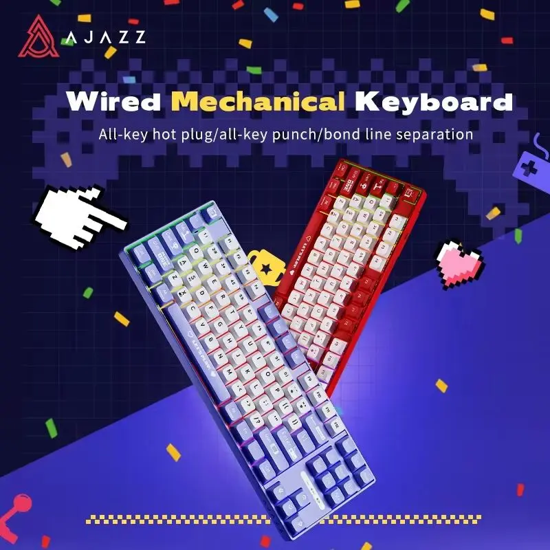 Heijue Ak870mc Mechanical Keyboard Game Wired Hot Swappable Mixed Color ...