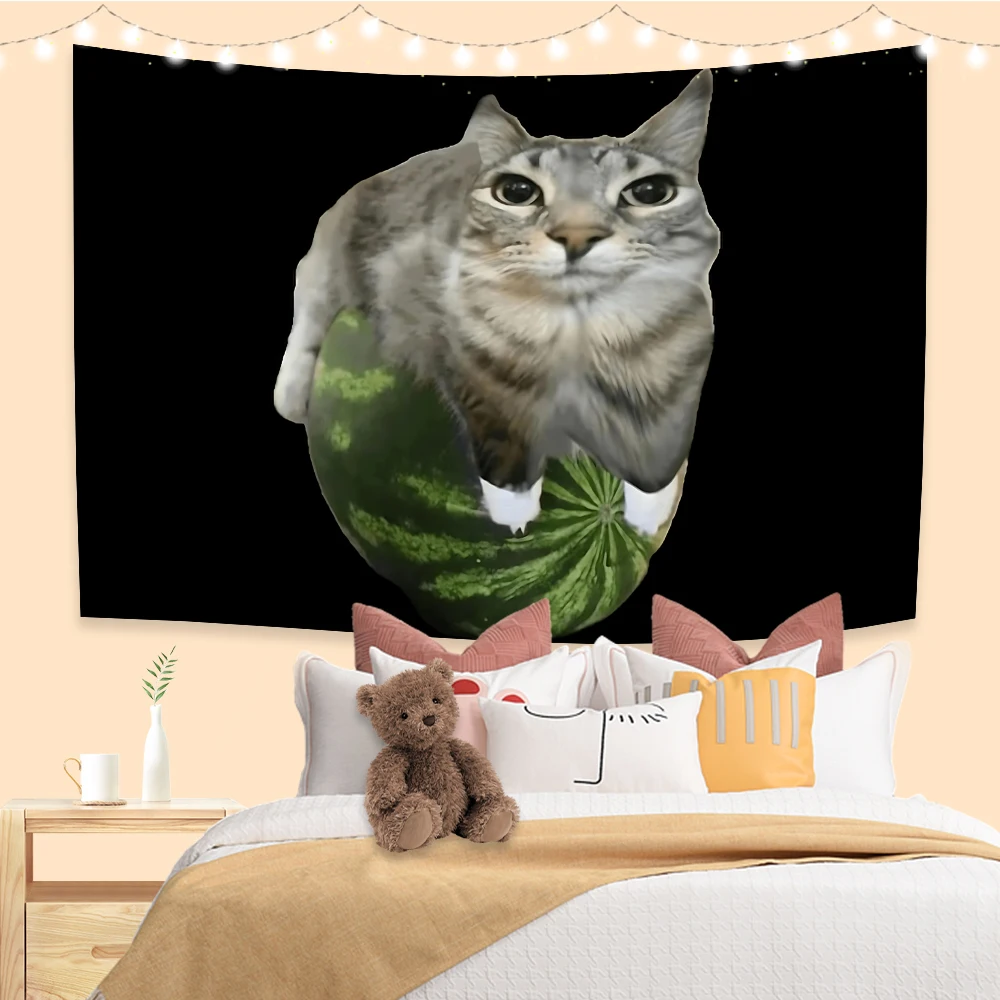 90X150CM Watermelon Cat Silly Cat Meme Flag Wall Hanging Tapestry Room ...