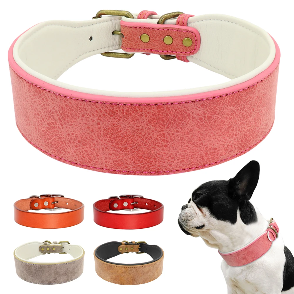 Wide Leather Dog Collar Durable Big Dog Collars Adjustable Pet Pitbull ...