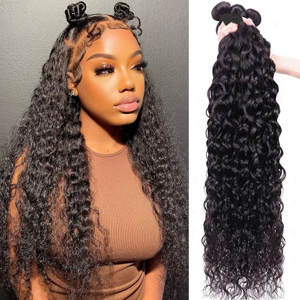 Water Wave Bundles Brazilian Deep Wave Human Hair 3 Bundles Deep Curly ...