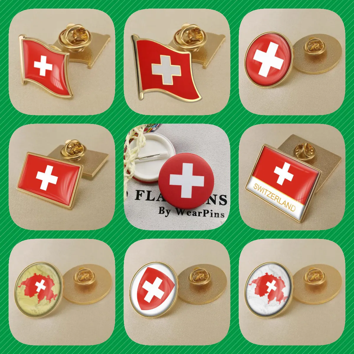 Switzerland-Switzer-Map-Flag-National-Emblem-National-Flower-Brooches ...