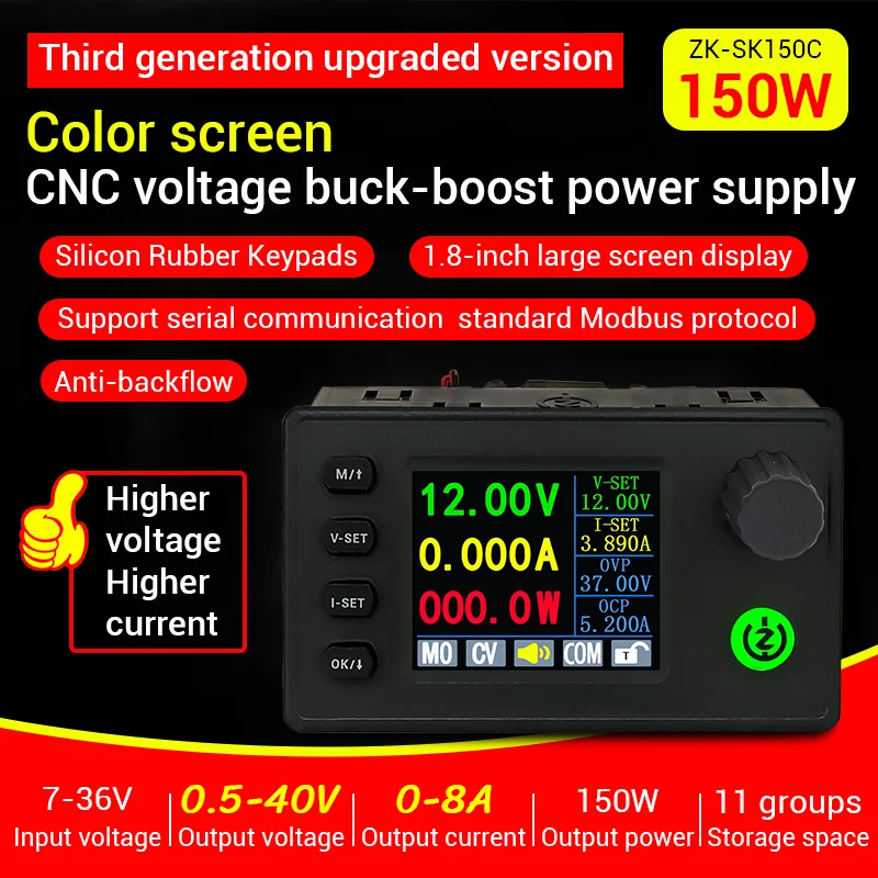SK150C 40V 8A 150W DC DC Buck Boost Converter CC CV 0.5-40V 5V 12V 24V ...