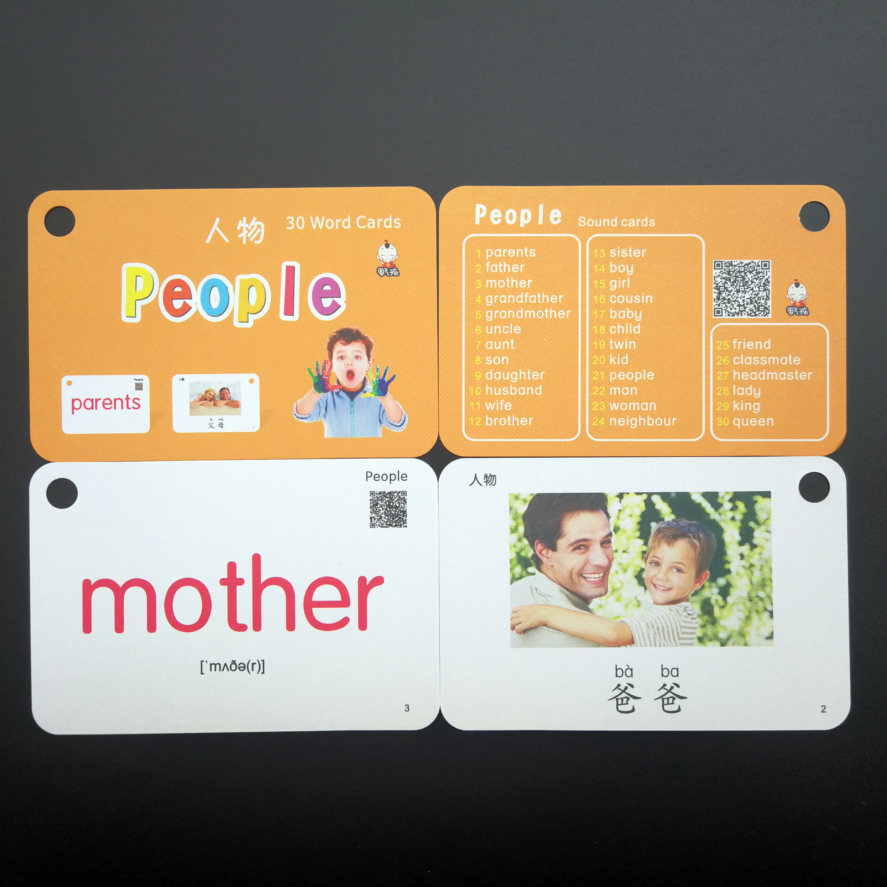 32Pcs/Set Family People Kids Montessori Learn English Chinese Word ...