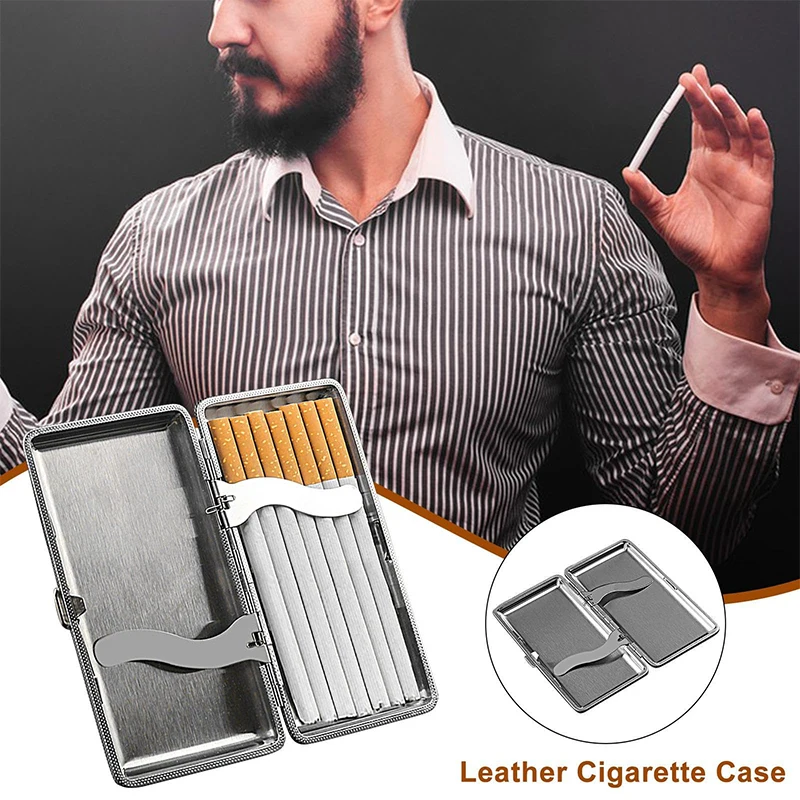 Leather-Metal-Cigarette-Case-Holds-14-Cigarettes-Extra-Long-Cigarette ...
