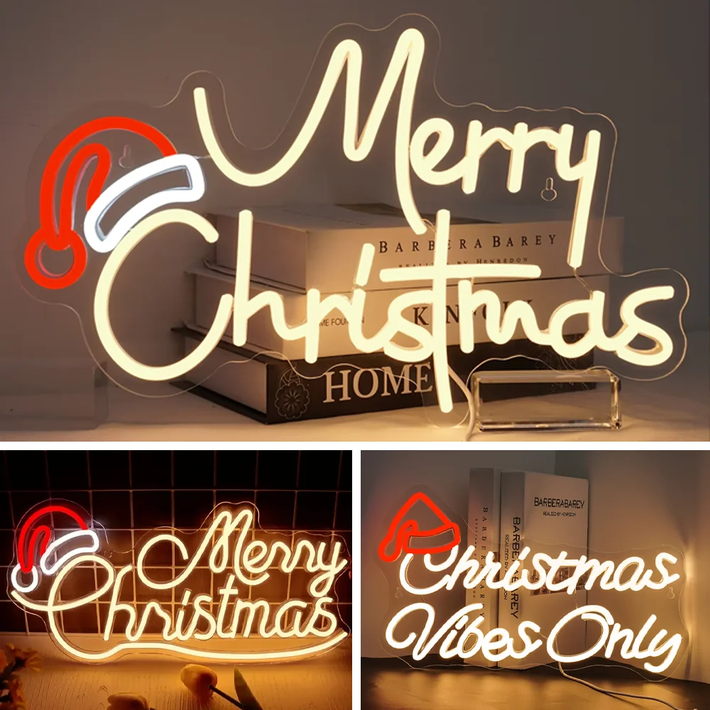 Feliz-Navidad-letrero-de-ne-n-sombrero-de-Navidad-luz-Led-decoraci-n-de ...