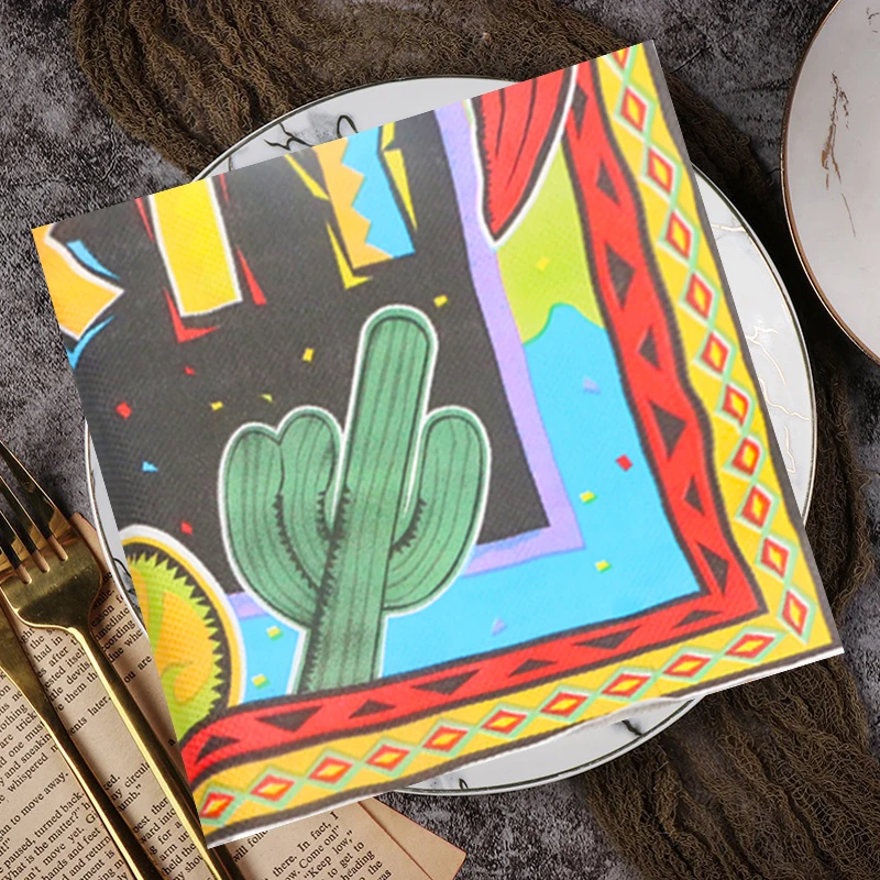 20Pcs Mexican Fiesta Party Paper Napkins Cactus Colorful Disposable ...