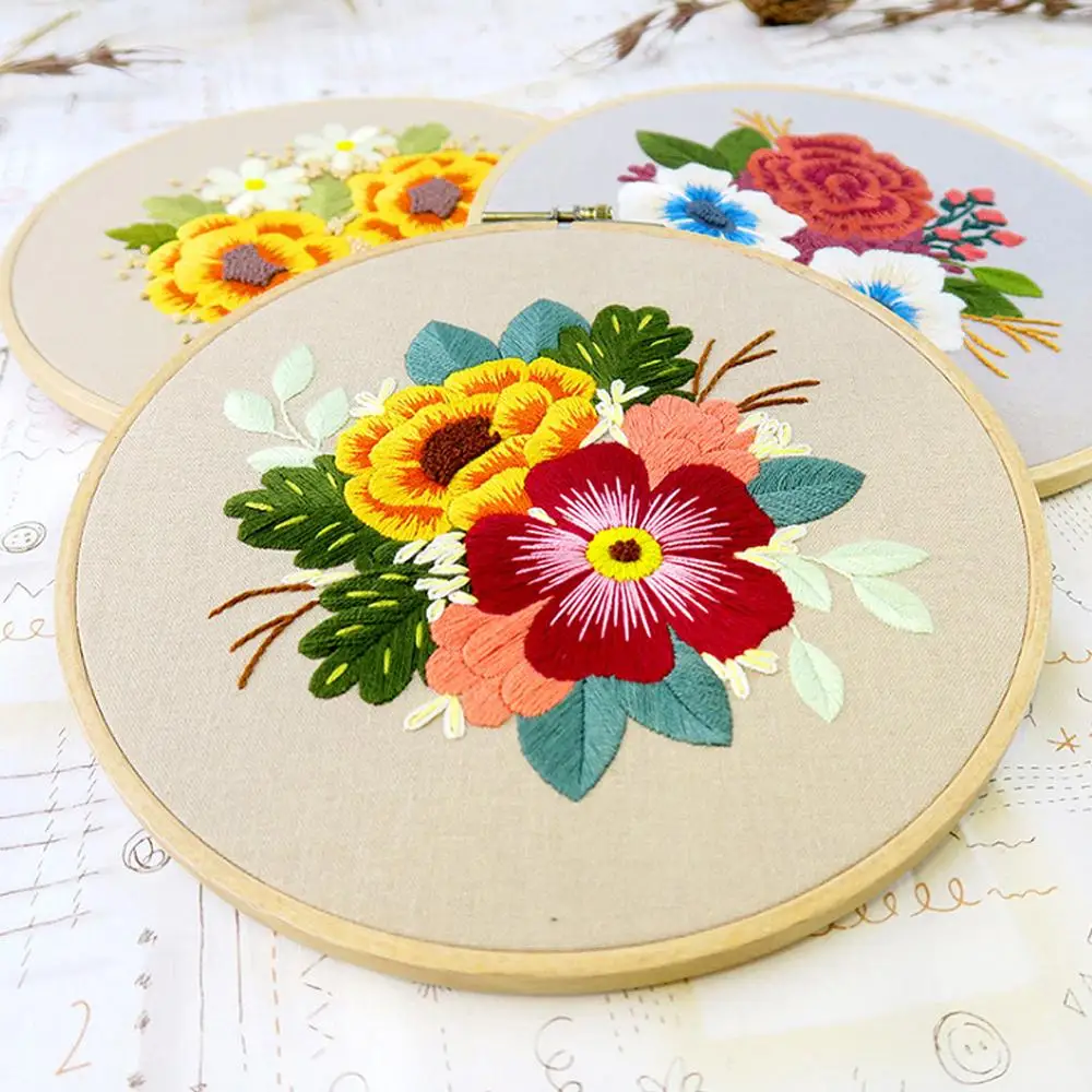 Flowers embroidery kit beginner|Full kit with ring|Modern embroidery ...
