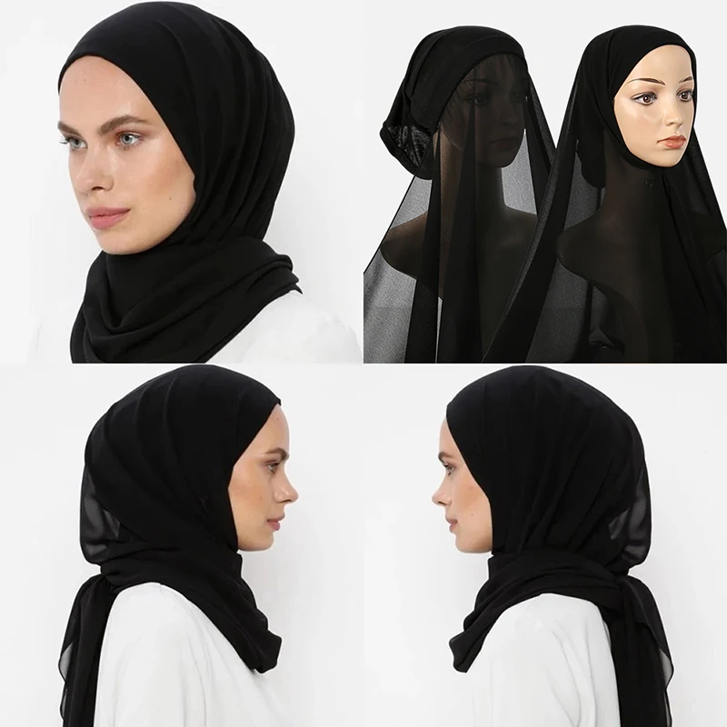 New Plain Instant Hijab Bubble Chiffon With Modal Tube Cap Set Muslim ...