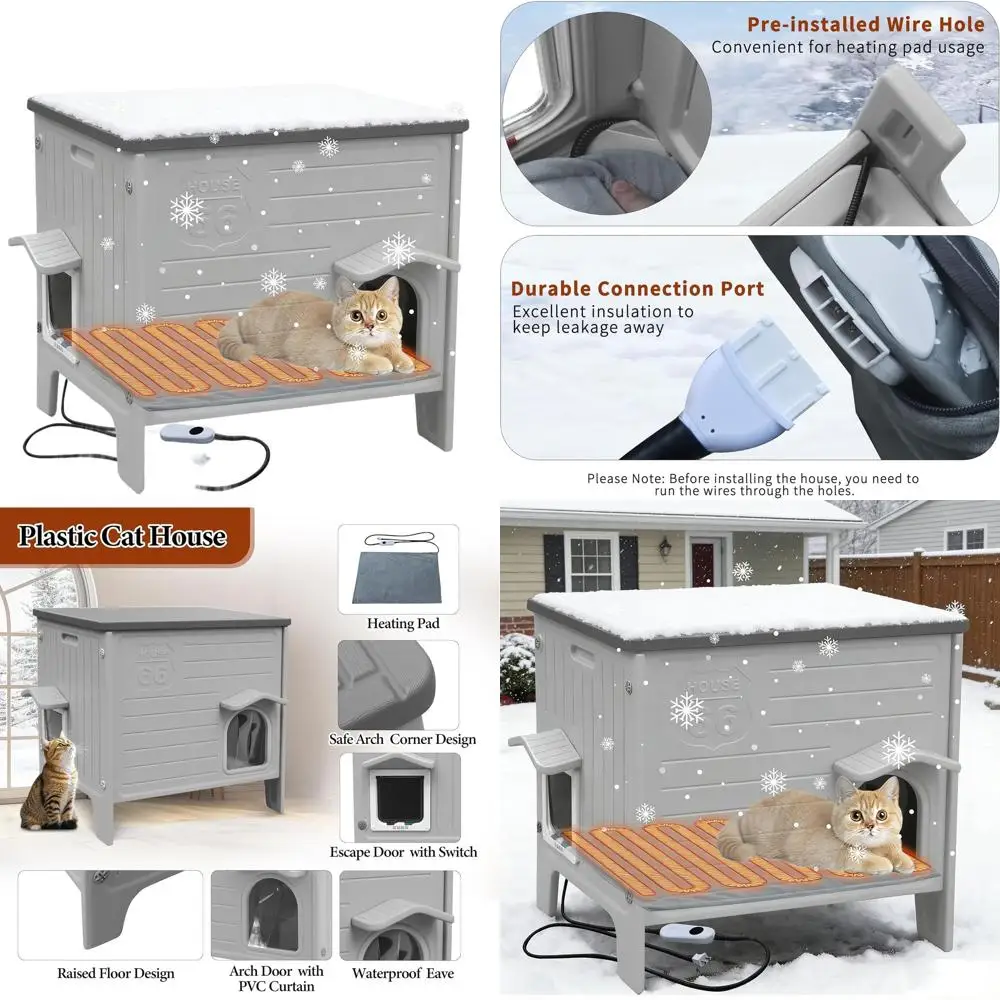 Outdoor Waterproof Cat House with Escape Hatch for Feral and Pet Cats ...